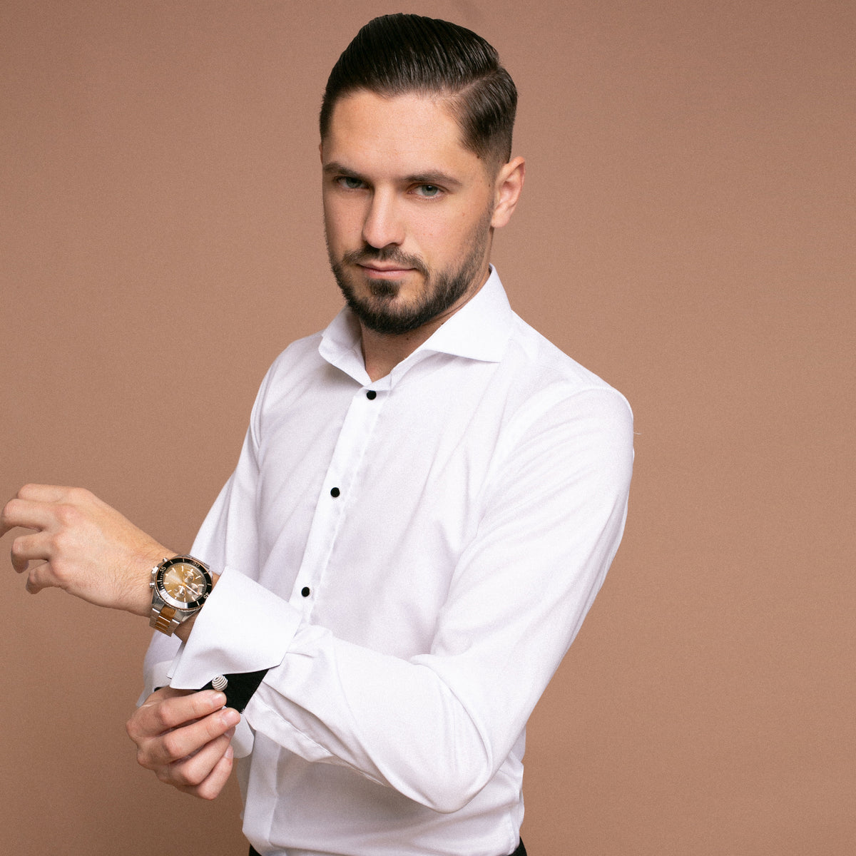 Camasa alba pentru ceremonie cu manseta de butoni – Minimalis România